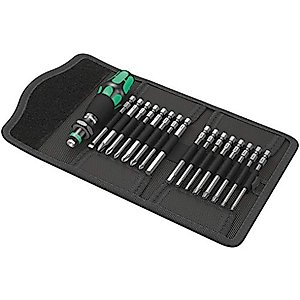 Wera 5059295001 KK 60 Kraftform Bitholding Screwdriver and 3 1/2-Inch Bit Pouch Set, 17-Piece, Multi