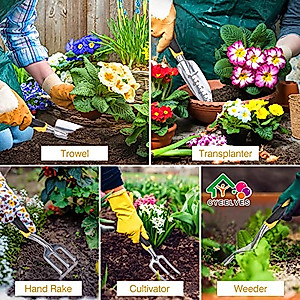 Garden Tool Set, 5 Piece Garden Tools, Garden Kit Heavy Duty Gardening Tool, Ergonomic Handle Shovel Rake Shears Sickle Digging Hoes Tool Kit for Women Men Gardener, Garden Starter Kit Gifts for Women