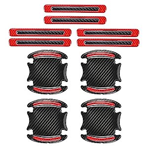 X AUTOHAUX 10 Pcs Car Door Handle Protector Carbon Fiber Reflective Sticker Door Handle Protective Film Decals Red