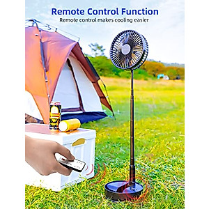 Airbition 8-Inch Rechargeable Oscillating Foldaway Fan with Remote, Timer, 4-Speed, 7200mAh Battery Operated Cordless Standing Pedestal Fan Portable for Bedroom Outdoor Camping Tent Travel