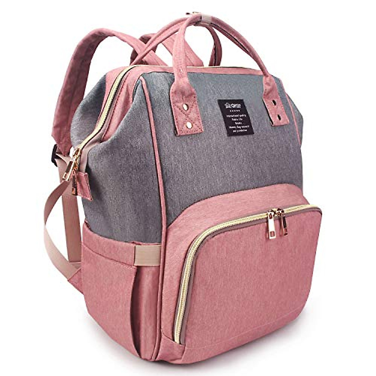 QIMIAOBABY Diaper Bag Backpack,Waterproof Multifunctional Large Travel Nappy Changing Bags… (Pink with gray)