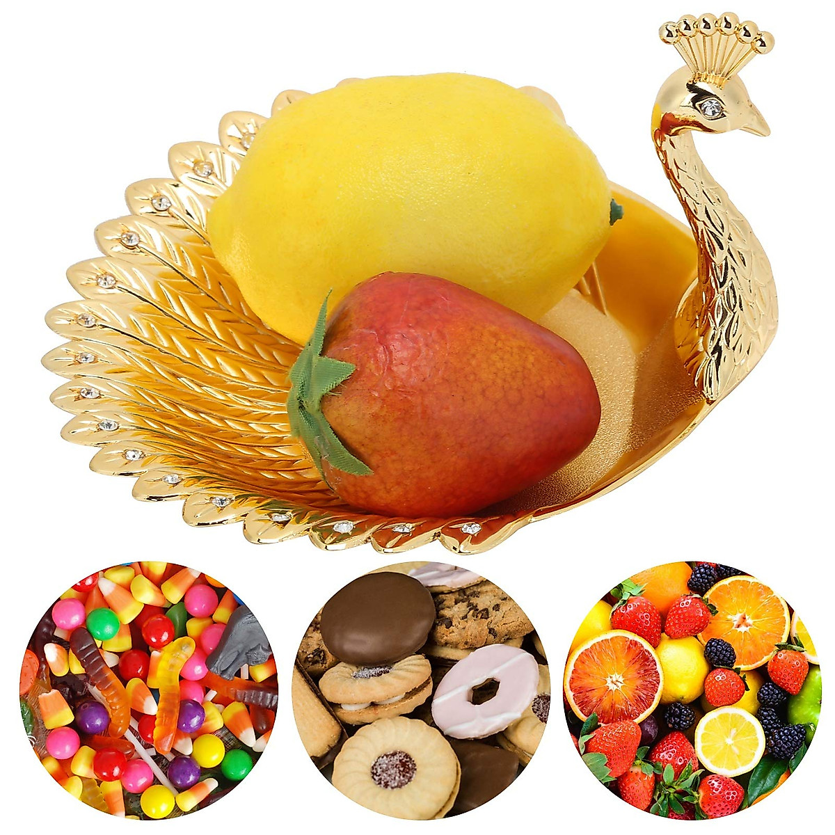 Dried Fruit Plate, Home Peacock Shape Metal Table Snack Tray, for Decoration Place Dried Fruit