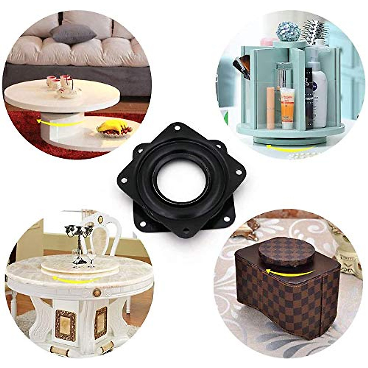 4 Pcs Square Rotating Swivel Plate,Lazy Susan Turntable Bearing with Steel Ball Bearings for Bar Stools,Chairs,Stools - 360 Degrees Black Rotating Tray