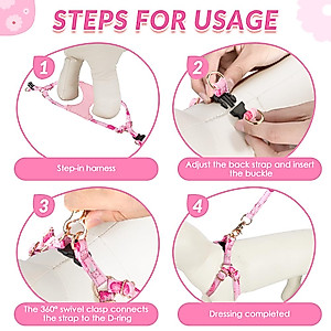 Lukovee Puppy Harness and Leash Set, No Pull Lightweight Soft Suede Adjustable Pet Harness Vest with Snap Buckle for Puppy Small and Medium Size Dog (Pink Strawberry, XXS)