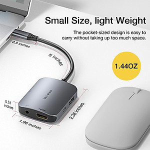 USB C Hub Adapter, USB C HDMI Mini Dongle, 6 in 1 USB C Hub Multiport Adapter with 4K HDMI, 100W PD, USB 3.0, SD/TF Card Reader, 3.5mm Audio for MacBook Pro/Air, iPad, Dell XPS & Other Type-C Devices