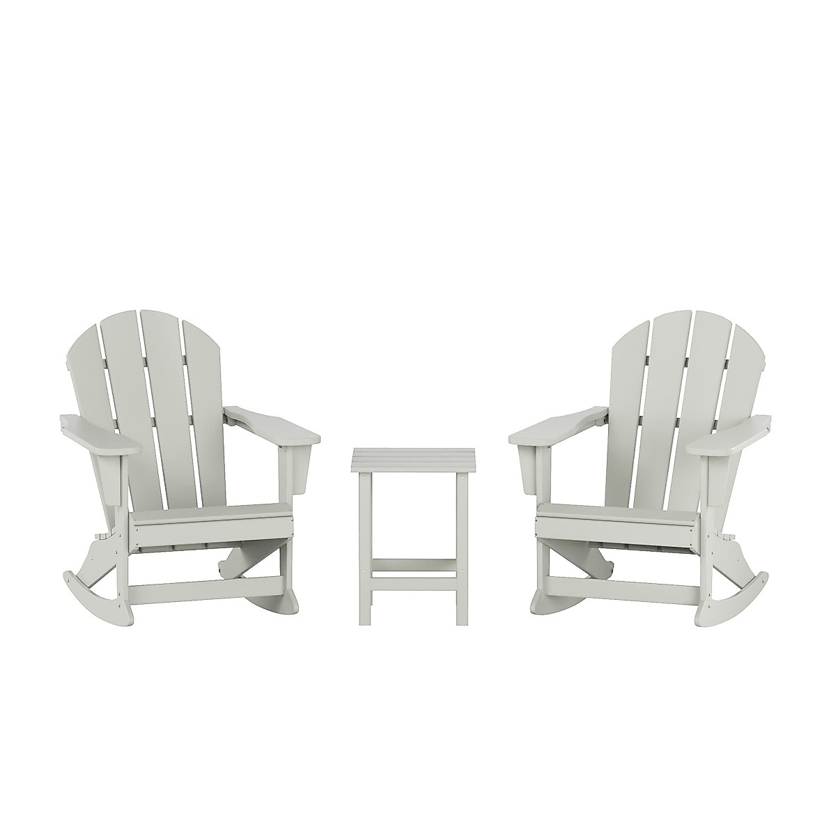 WestinTrends Malibu 3 Piece Outdoor Rocking Chair Set, All Weather Poly Lumber Porch Patio Adirondack Rocking Chair Set of 2 with Side Table, Sand