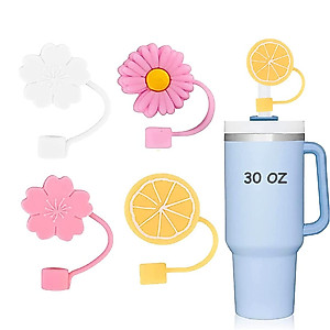 4Pcs Straw Covers Cap,Silicone Straw Tips Covers for Tumblers, Straw Cover/Straw Toppers/Reusable Straw Protector Cover for 6-8 mm Straws