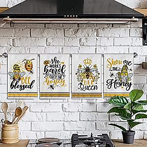 Hexagram Bee Kitchen Towels Set of 4, Bee Hand Towels for Kitchen Housewarming Farmhouse Kitchen Gifts, Bee Gifts for Women…