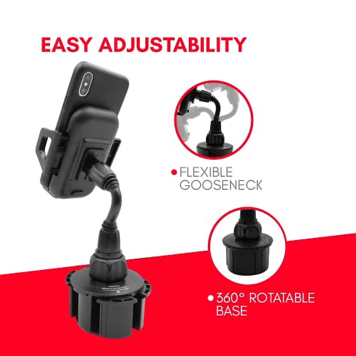 Macally Car Cup Holder Phone Mount [Upgraded], Adjustable Gooseneck Cell Phone Holder Car Mount - Easy Cup Phone Holder Clamp in Vehicle - Cupholder Compatible with All iPhone Android Smartphone