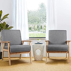 Homajor Accent Chairs Set of 2,Accent Chairs for Living Room,Accent Chair,Mid Century Modern Chair,Arm Chair,Reading Chair,Wooden Comfy Armchair for Bedroom,Grey (OWS1GY-2pc)