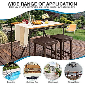 Tangkula Outdoor Bar Stool Set of 2, Patio Rattan Bar Chairs W/Galvanized Steel Frame, Anti-Slip Footpads & Cozy Footrests, Bar Height Chairs for Poolside, Outdoor Bar, Backyard (1, Mix Brown)