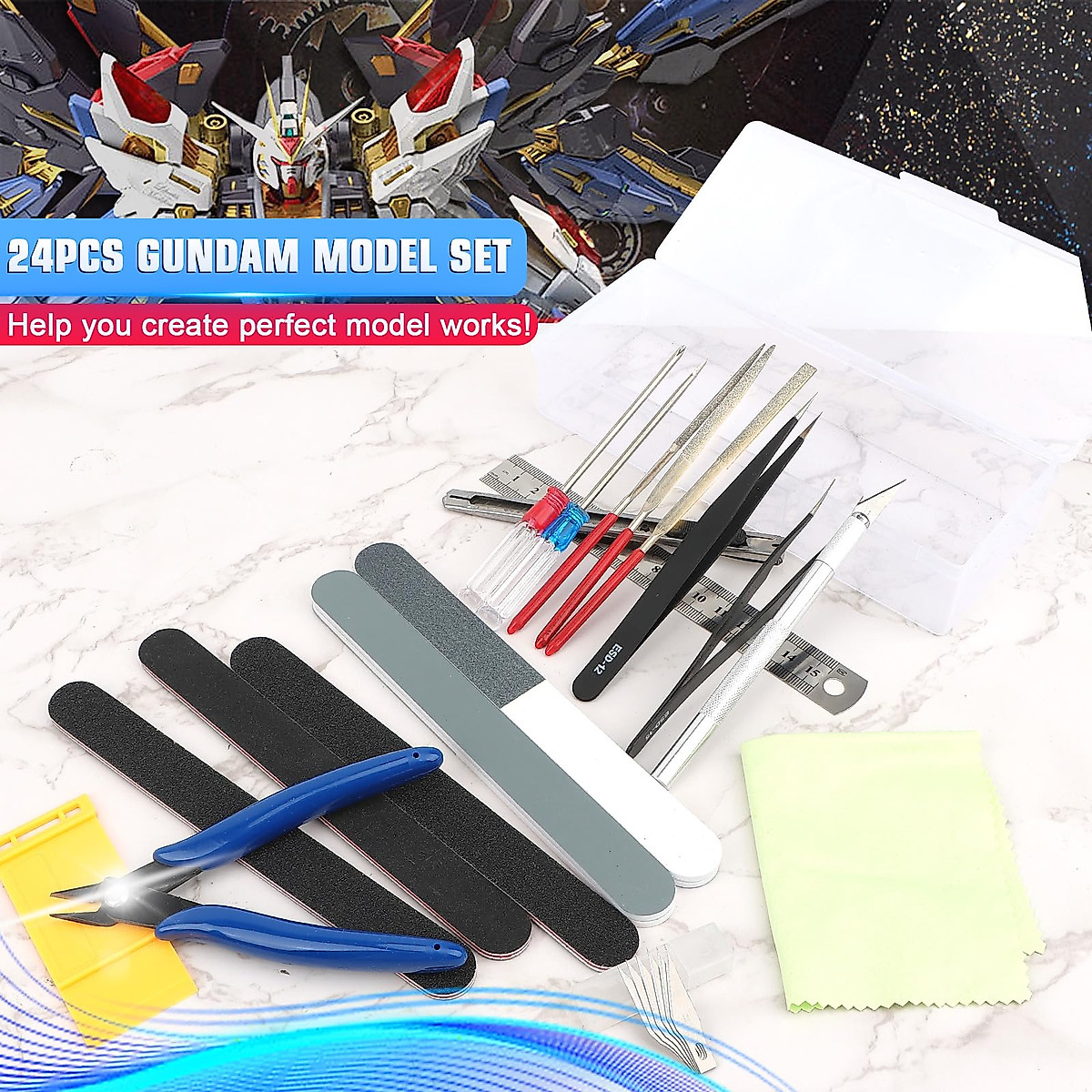 55Pcs Professional Model Tools Kit for Gundam, Modeler Basic Tools Craft Set Hobby Building Tools Gundam Model Tools Kit for Basic Model Building, Repairing and Fixing