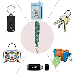 LOLAHA Macrame Keychain Wristlet Key Chain Boho Keychains for Women Cute Keychain Keyring Wrist Lanyard For Keys Car Keys Wrist Keychain Wristlet Strap Teal Keychain Accessories