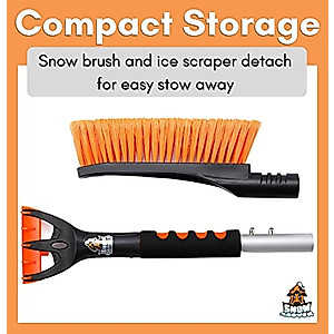 BIRDROCK HOME 24" Snow Brush with Detachable Ice Scraper for Car | 9" Wide Bristle Brush | Size: Car & Small SUV | Lightweight Aluminum Body with Ergonomic Grip