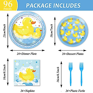 gisgfim 96 Pcs Duck Plates Duck Birthday Party Decorations Duck Disposable Paper Plate and Napkins Rubber Duck Themed party supplies for Birthday Baby Shower Gender Reveal Favors for 24 Guests