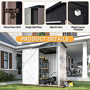 Aoxun 6' x 4' Storage Shed Lean to Storage Shed, Outdoor Metal Wall Side Storage Sheds, Outdoor Storage Cabinet for Patio, Garden, Lawn (Brown)