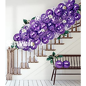 SUWEN Purple Metallic Balloons and Confetti Balloons Set 47PCS Latex Helium Chrome Dark Purple Balloon for Birthday Anniversary Party Decorations