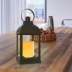 Nattork 10" Black Candle Lantern Decorative LED Flickering- Mini Vintage Table Lanterns with Flameless Candle Decorations for Indoor Patio Hanging as Halloween Christmas Party Gift