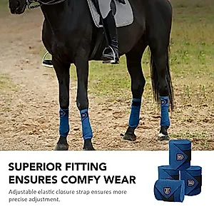 Harrison Howard Essential Horse Polo Leg Wraps Soft Fleece Leg Bandage for Horse Set of 4 Deep Blue Medium