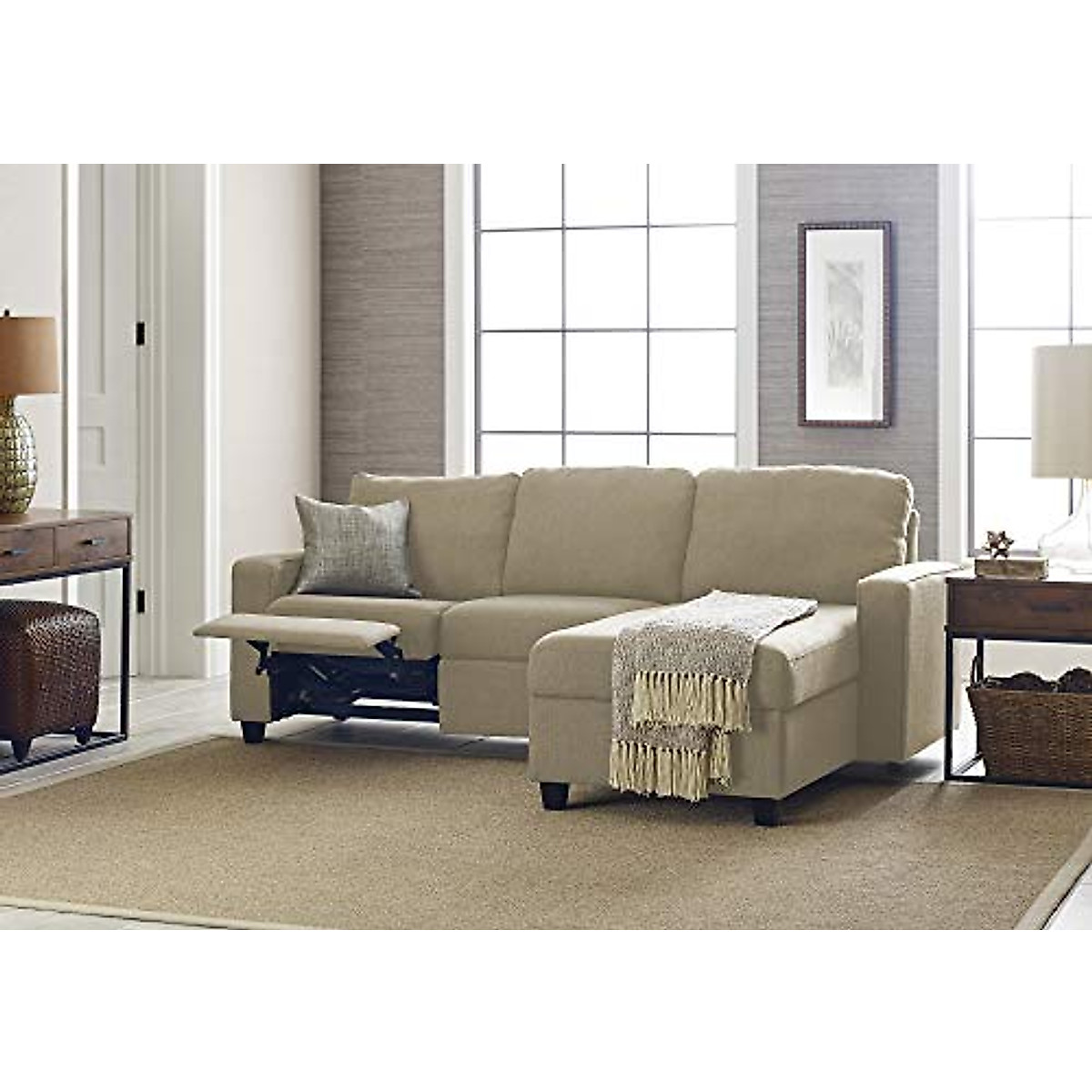 Serta Palisades Reclining Sectional with Right Storage Chaise - Beige