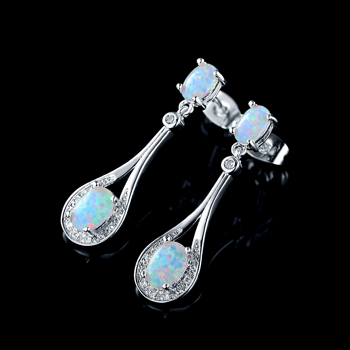 18K White Gold Plated Fire Opal Birthstone Gemstone Drop Earrings Dangle Earingings Dangly Jewelry Birthday Gifts Hypoallergenic for Women