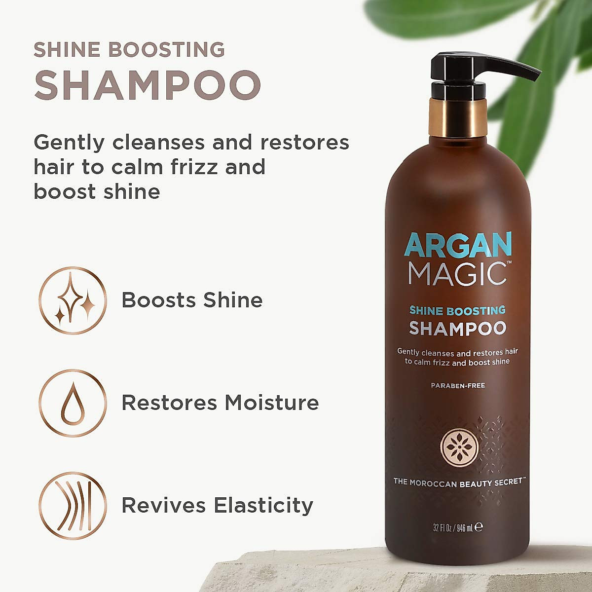 Argan Magic Shine Boosting Shampoo - Gently Cleanses and Restores Hair to Calm Frizz and Boost Shine | Made in USA, Paraben Free, Cruelty Free (1 Pack)
