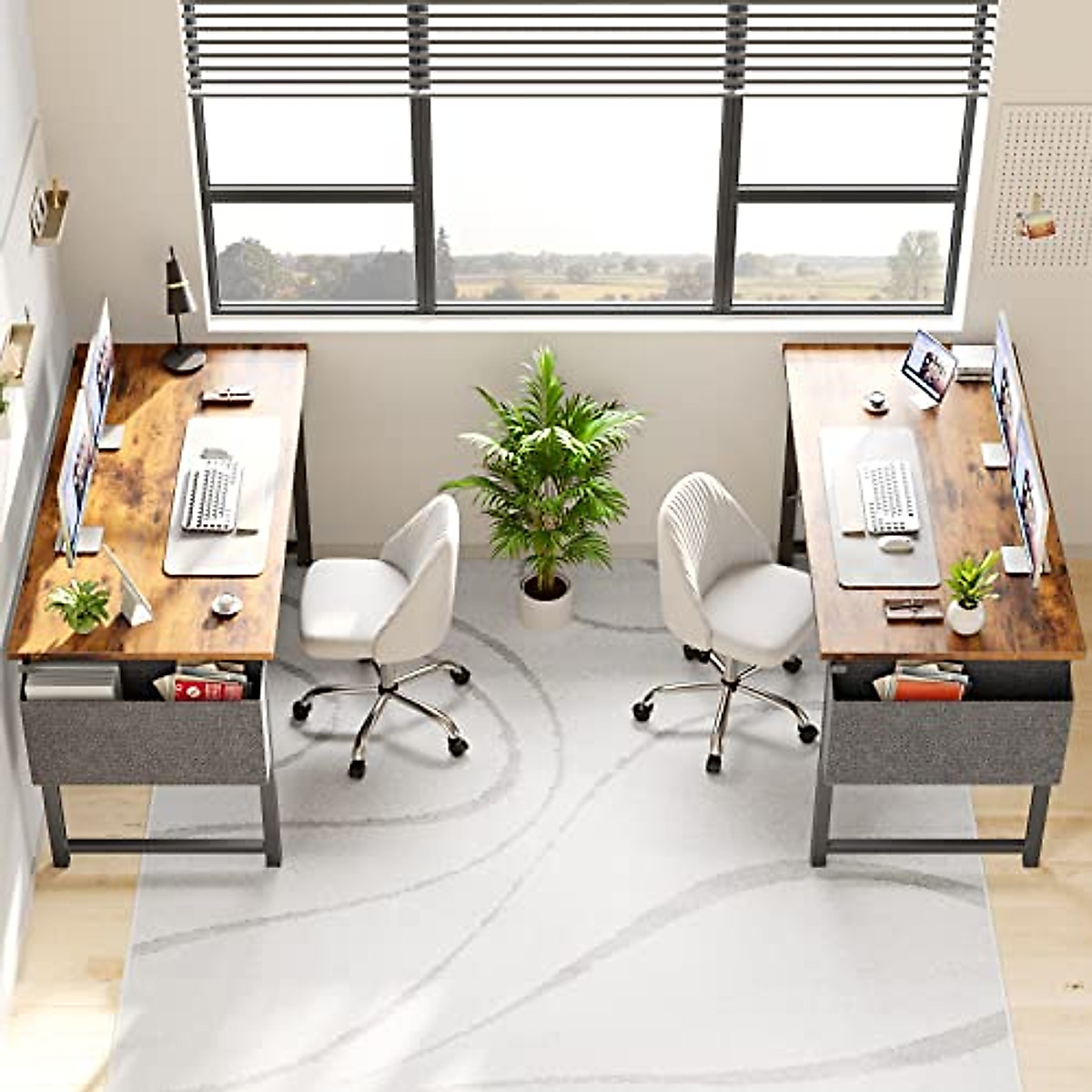 Office Desk - 55 Inch Computer Desk, Large Gaming Desk, Writing Desk with Storage and Hooks, Wood Desk for Bedroom, Executive Work Desk for Home Office, PC Gaming Table Desk, Rustic Brown