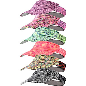 6 Pieces Sport Sun Visor Hat Athletic Visor Cap Adjustable Stretch Band Visor Hat Quick Dry Hat with Sweatband for Women Men Running Jogging Golf Tennis Cycling