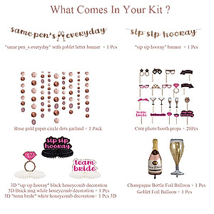 CrzPai Bachelorette Party Decorations, Rose Gold Bridal Shower Party Supplies Sip Sip Hooray Banner, Hanging Decors, Photo Booth Props, Honeycomb Centerpieces, Balloons for Wedding Engagement Party