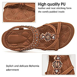 Alicegana Womens Sandals Shoes Comfort Walking with Non Slip on Casual Summer Beach Shoes Dress Ankle Elastic Jeweled Bohemian Flats