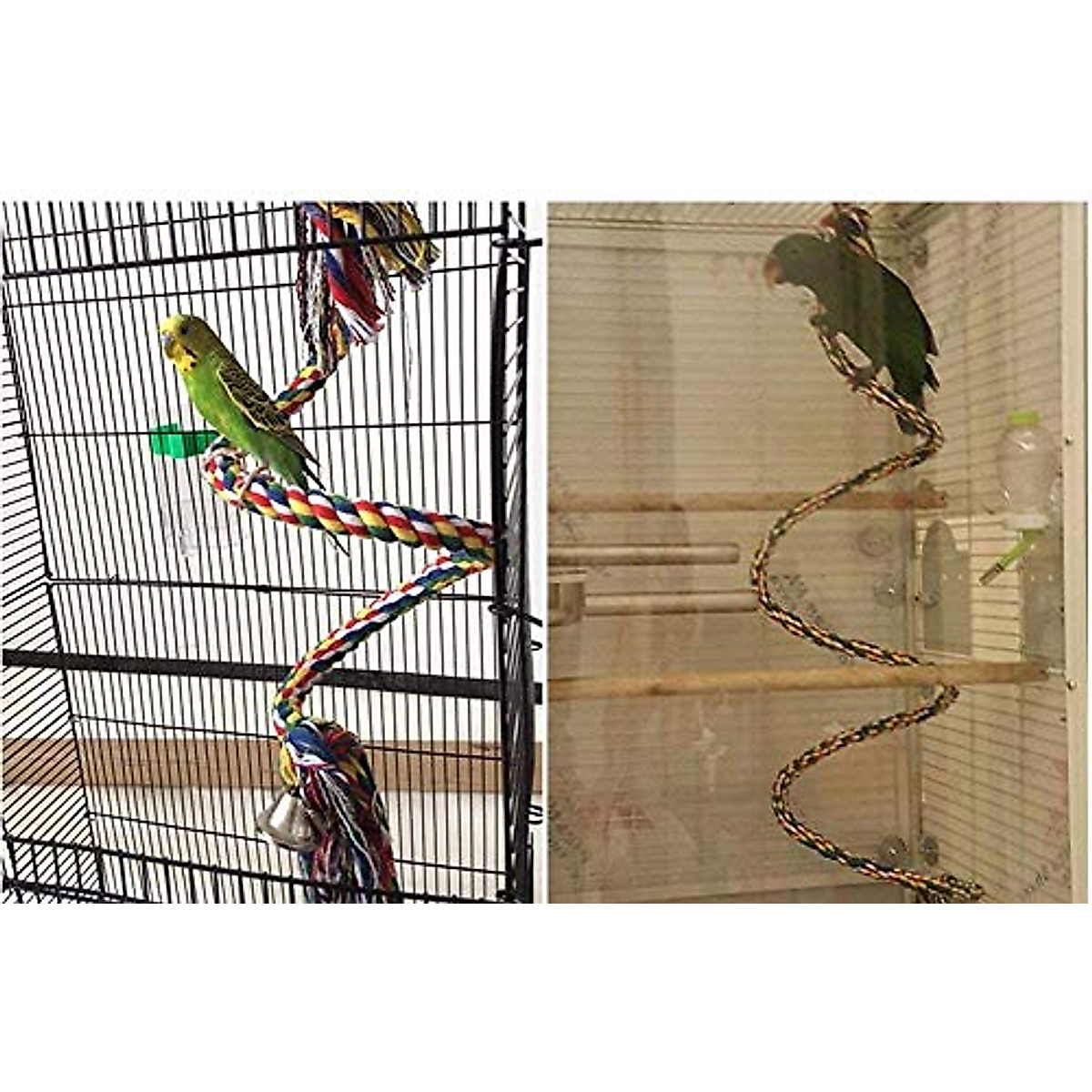 Bird Cotton Rope Swing Perch Chew Toy Parrot Cage Stand with Bell for African Grey Parakeet Cockatiel Cockatoo Lovebird Finch Budgie Amazon Macaw (M-59INCH)