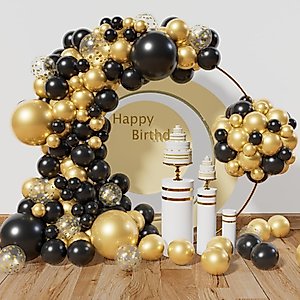 KAWKALSH 137Pcs Black and Gold Balloons Garland Arch Kit, Metallic Gold Confetti Latex Balloons for Graduation Party Baby Shower Wedding Anniversary Birthday Party Decorations…