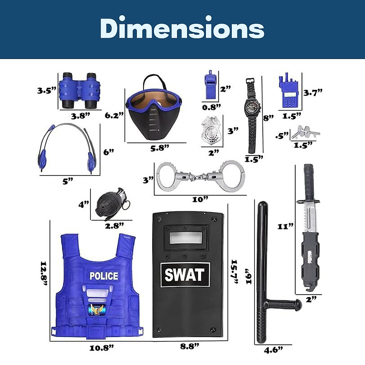 Ultimate All-in-One Kids Police Role Play Toy Kit - 15-Piece Policeman Pretend Play Set for Kids - SWAT Accessories for Dress Up Costumes - Badge, Shield, Vest, Handcuffs Included