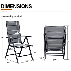 PURPLE LEAF Outdoor Patio Folding Chairs Set of 2, Outdoor Reclining Camping Chairs with Soft Cotton-Padded Seat Adjustable High Backrest Portable Chairs, Grey