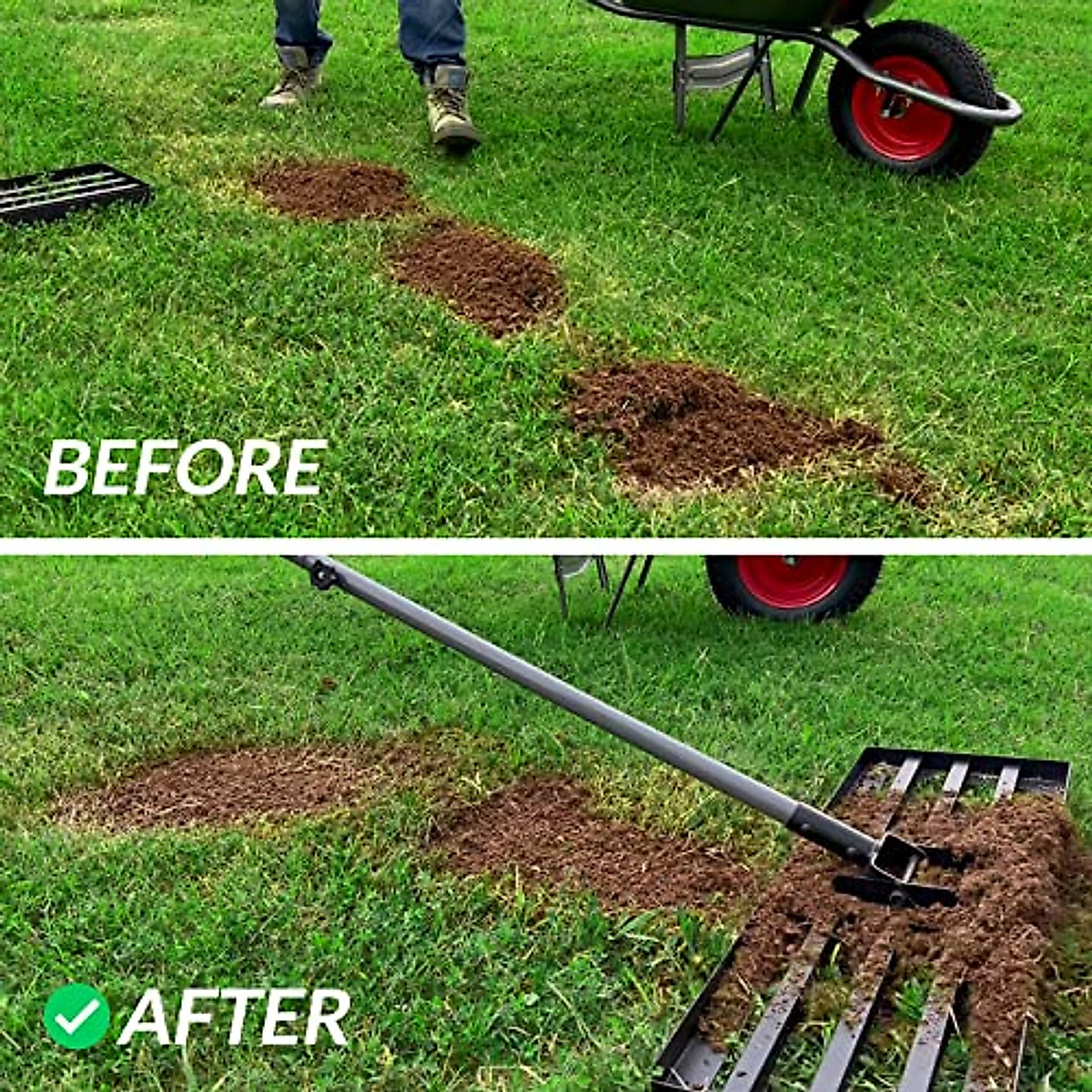 Walensee Lawn Leveling Rake, 6.5FT 17"x10" Levelawn Tool, Heavy Duty Effort Saving Lawn Level Tool, Stainless Steel Handle Lawn Leveler for Yard Garden Golf Course, Ease Level Soil Sand Dirt Surfaces