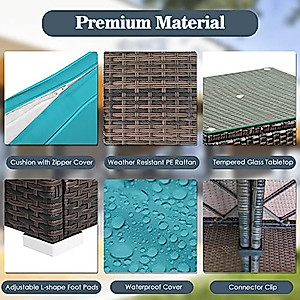 HAPPYGRILL 5PCS Patio Furniture Set Outdoor Rattan Wicker Sofa Set with Coffee Table Sectional Sofa Conversation Set with Pillows Cushions for Backyard Porch Garden Poolside