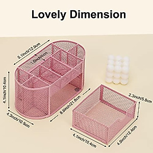 EOOUT Pink Desk Accessories, Pen Holder for Desk, Mesh Desk Organizer with 8 Compartments and 1 Drawer for Office Home School Classroom