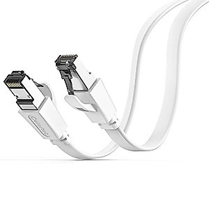 CAT8 Ethernet Cable, 10ft, Cat 8 Flat Patch Cable with RJ45 Connector,25/40Gbps 2000MHz Gigabit Ethernet LAN Cable, U/FTP, Indoor& Outdoor, Compatible with Laptop, Switch, Router, PS5, PS4