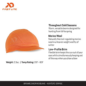 First Lite Brimmed Merino Beanie - Warm Hunting Hat - Hunters Orange - Large