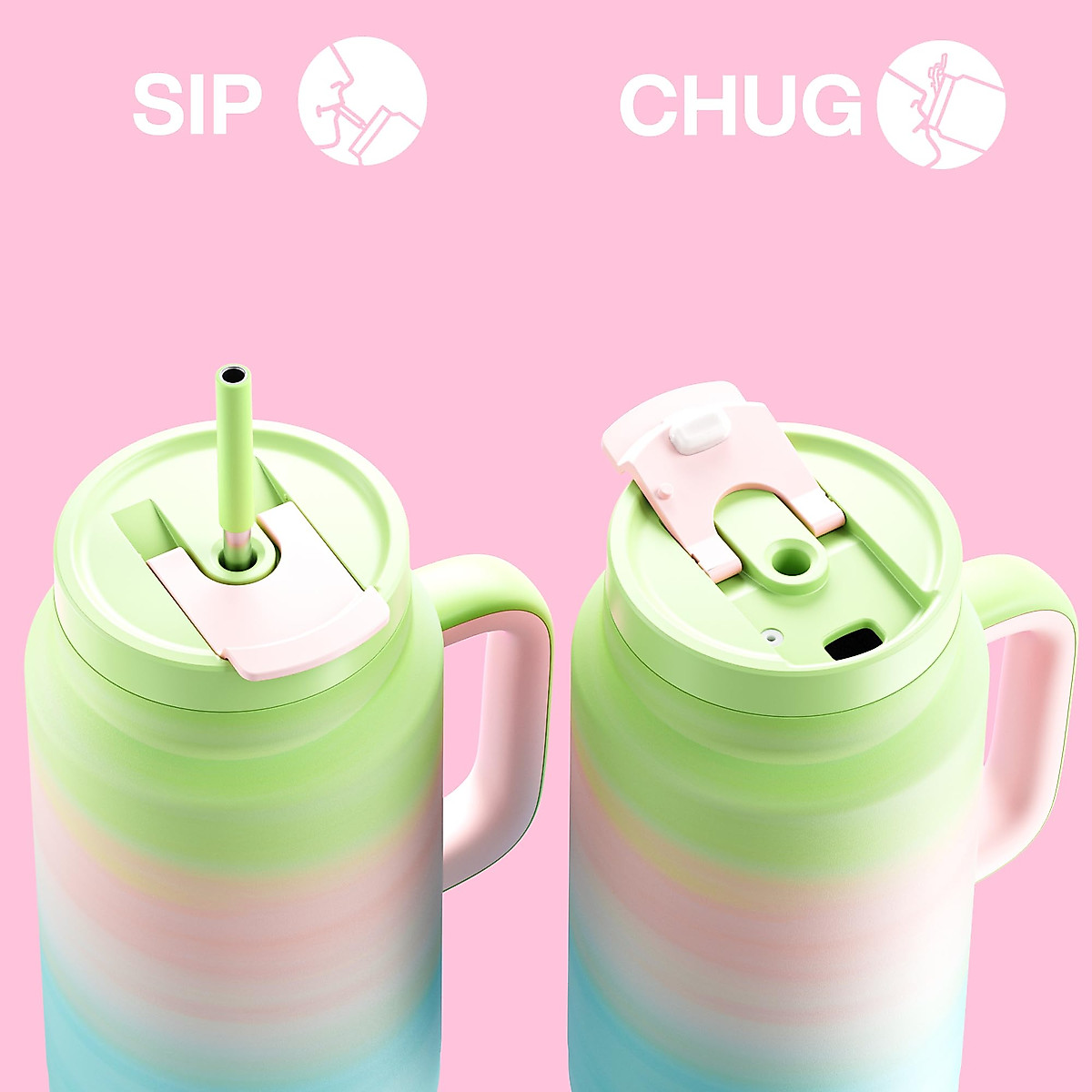 ENCOOL 50 oz Tumbler with Handle and Straw, 100% Leak-Proof Insulated Cup Large Water Bottle with 2-in-1 Lid, Reusable Stainless Steel Travel Mug Water Jug, Non-slip Base, BPA-Free （Fairy）