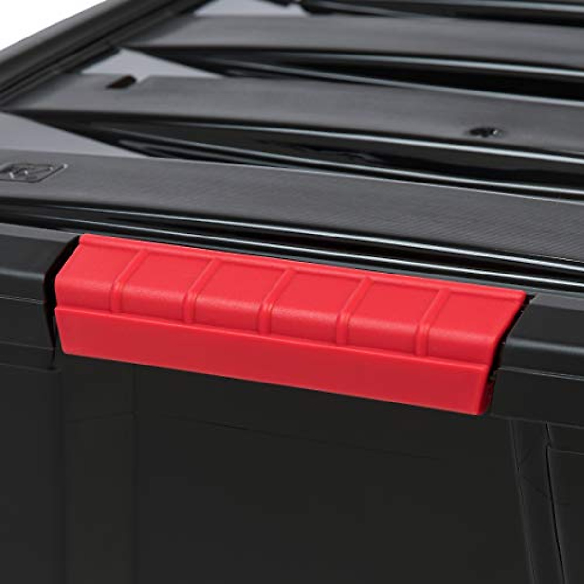 IRIS USA 53 Qt. Plastic Storage Container Bin with Secure Lid and Latching Buckles, 6 pack - Black, Durable Stackable Nestable Organizing Tote Tub Box Sports General Organization Garage Large