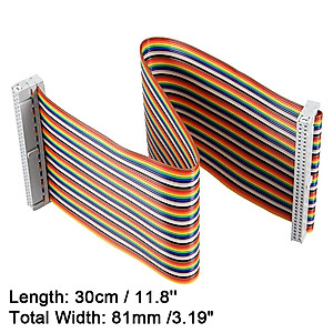 uxcell IDC 64 Pins Wire Flat Multicolored Flexible Rainbow Ribbon Jumper Cable 30cm 2.54mm Pitch,1pcs