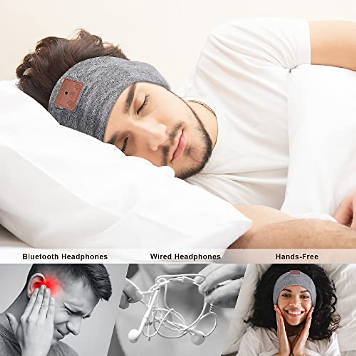 BULYPAZY 2pcs Sleep Headphones Bluetooth Headband, Wireless Headphones with Ultra-Thin Speakers Perfect for Side Sleepers, Insomniac, Sleeping, Nap, Travel, Meditation（Black&Grey）