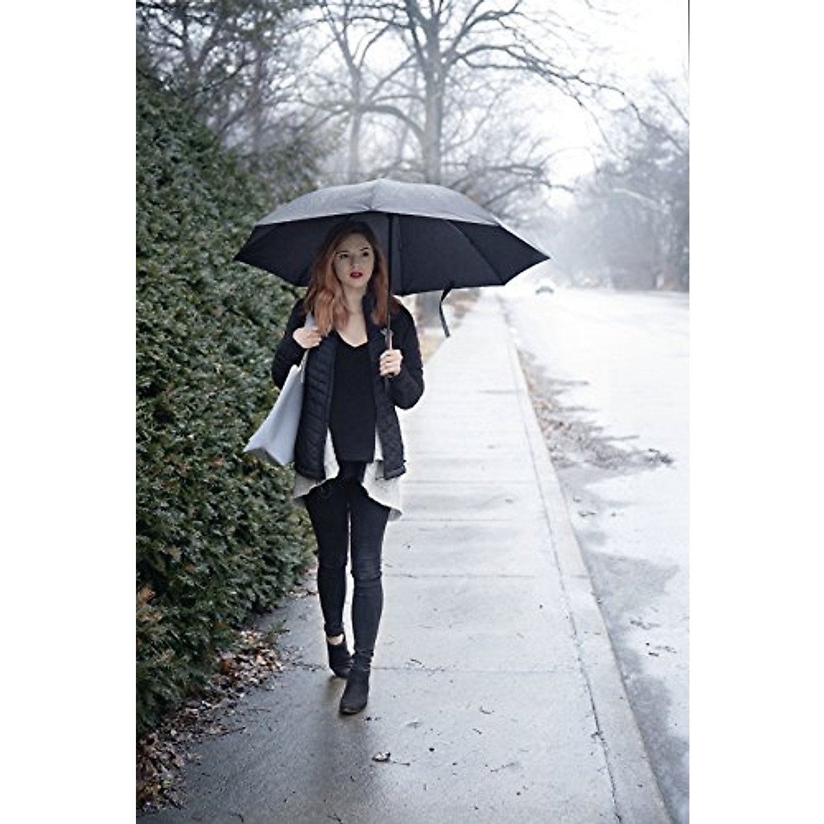 Third Floor Umbrellas 46 Inch Automatic Open and Close Inverted Umbrella – Compact Reverse Umbrella Windproof – Big Lightweight Upside Down UV Travel Umbrella for Car – Closes Inside Out