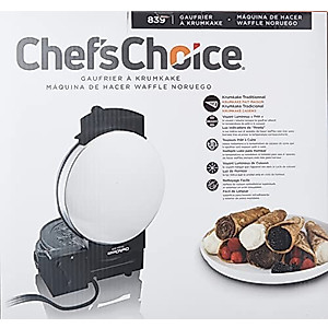 Chef'sChoice KrumKake Maker Features Nonstick Surface and Instant Heat Recovery with Temperature Control and Ready Light, Includes Roller, 1050-Watts, Silver