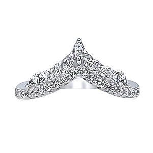 BERRICLE Sterling Silver Wishbone Wedding Rings Cubic Zirconia CZ Chevron Anniversary Curved Half Eternity Ring for Women, Rhodium Plated Size 9.5