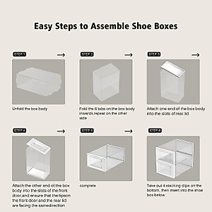 SEE SPRING Large 12 Pack Shoe Storage Box, Clear Plastic Stackable Shoe Organizer for Closet, Space Saving Foldable Shoe Rack Sneaker Container Bin Holder