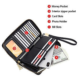 Leather Wallets for Women, Genuine Leather RFID Blocking Gift Box Packaging, Black, One Size