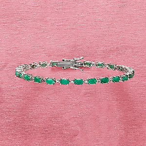 Ross-Simons 8.10 ct. t.w. Emerald Bracelet With Diamond Accents in Sterling Silver. 8.25 inches