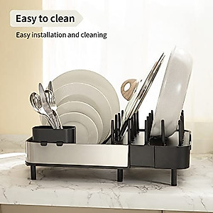 RINLUVS Dish Drying Rack,Multifunctional Expandable Dish Rack-Stainless Steel Dish Drying Rack,Large,Dish Racks for Kitchen Counter,Black Kitchen Drying Rack,Dish Drainers for Kitchen Counter